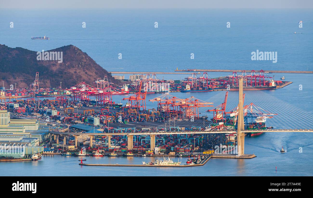 Busan, South Korea - March 22, 2018: Container terminal of Busan port ...
