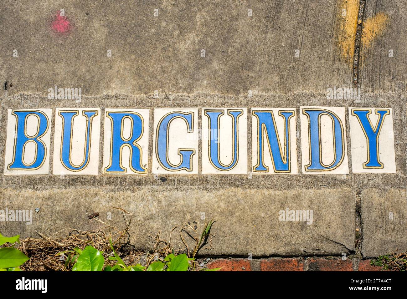 Burgundy Street tile inlay on the sidewalk in French Quarter in New ...