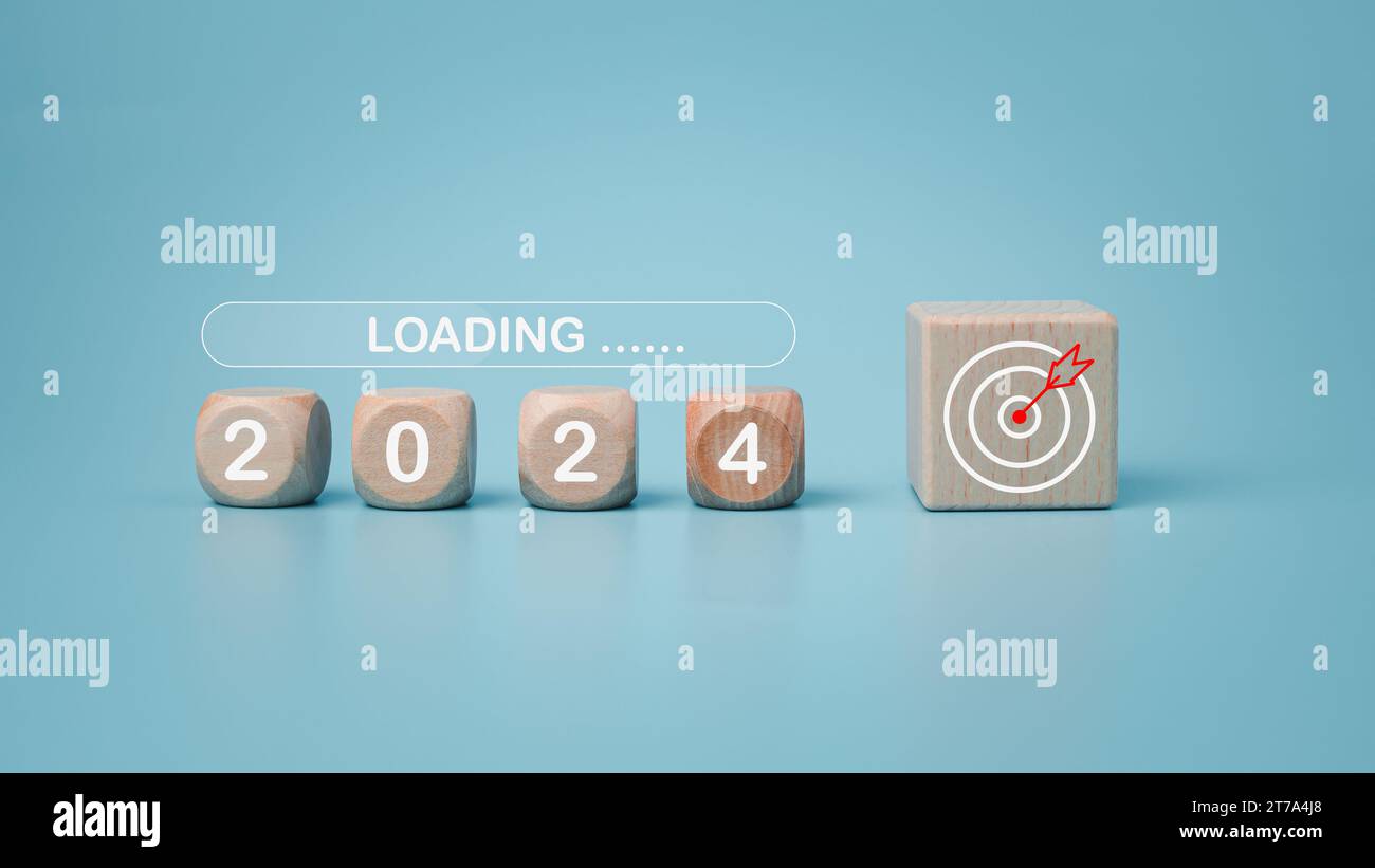 Wooden blocks lined up with the letters 2024. Represents the goal ...