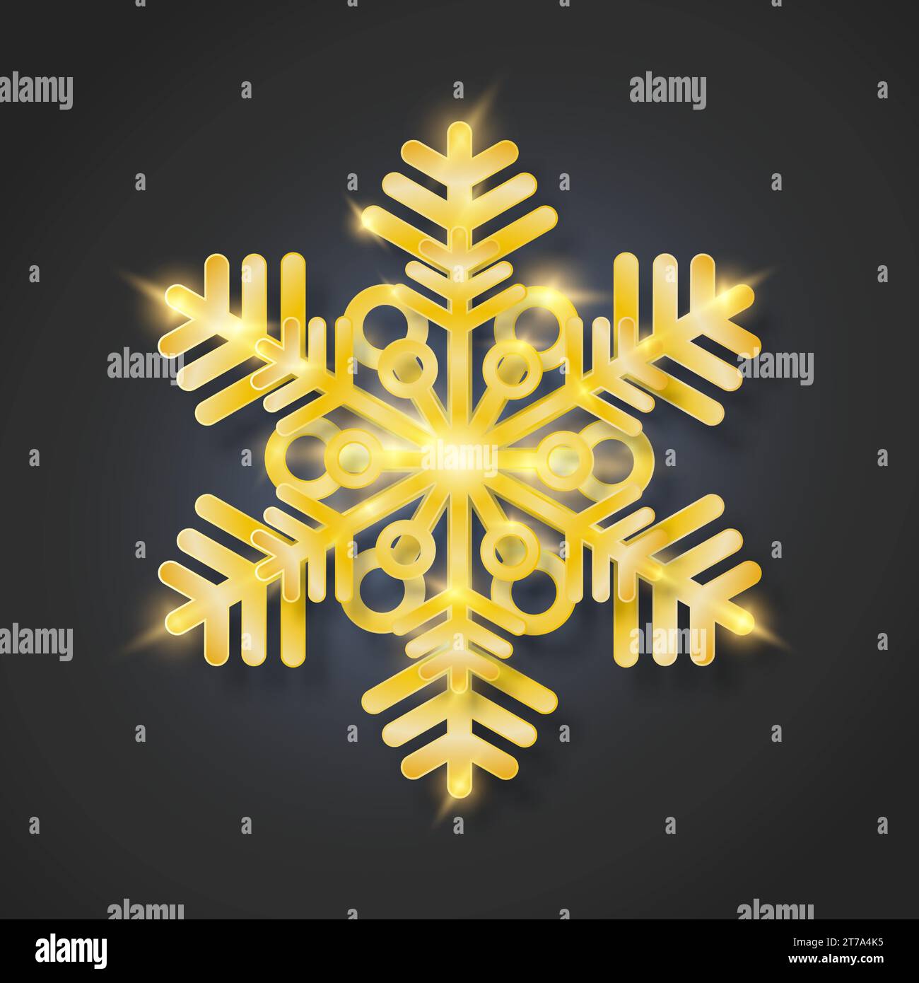 Golden snowflake with bright sparkle and sparkles on a dark background ...