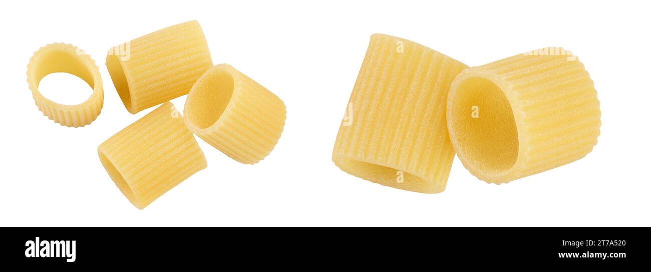 raw italian pasta isolated on white background. Mezze Maniche Rigate ...