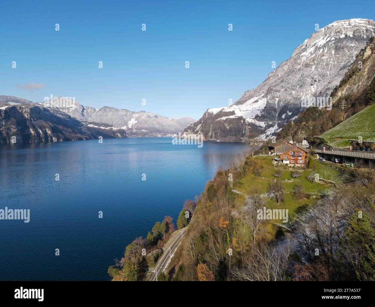 Drone view at the Tell plate on lake of Uri in Switzerland Stock Photo ...