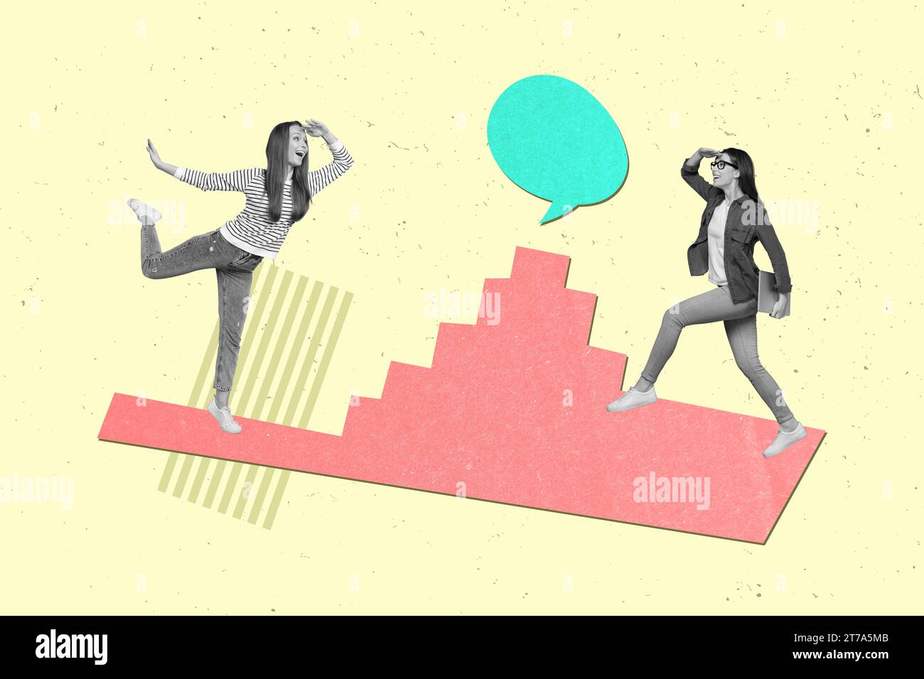 Collage of two young women searching best method solve their problem ...