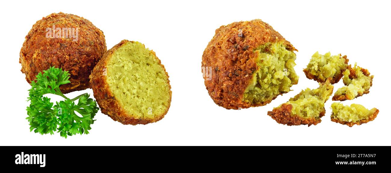 falafel ball with half isolated on a white background with full depth ...