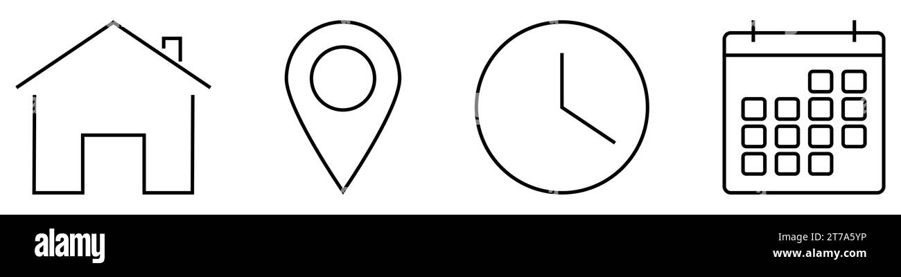 Home, map pin, time and calendar icons. Design can use for web and ...