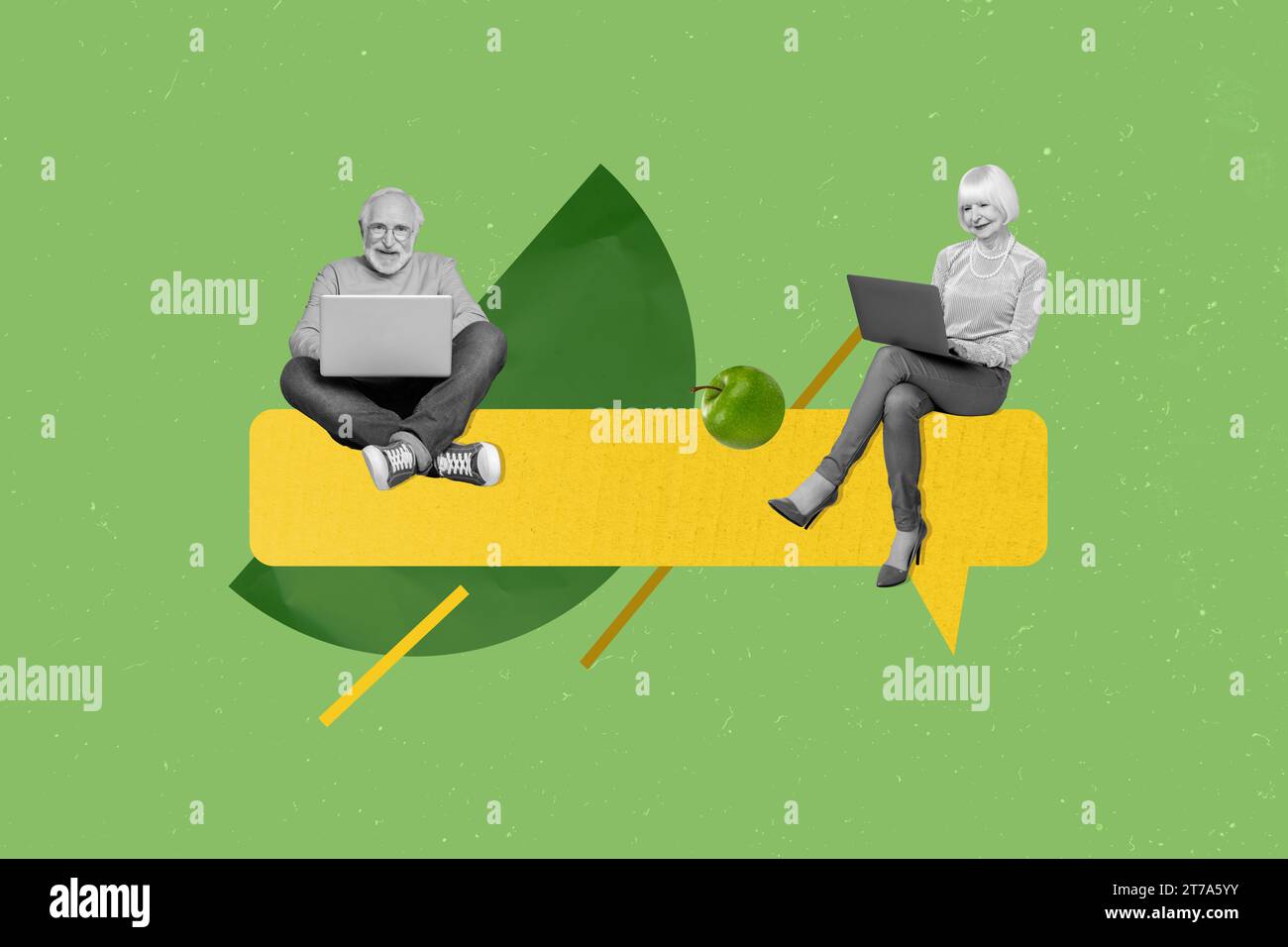 Collage two elderly people together online chatting remote texting ...