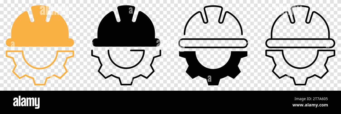 Helmet icons with gears. Vector illustration isolated on transparent ...