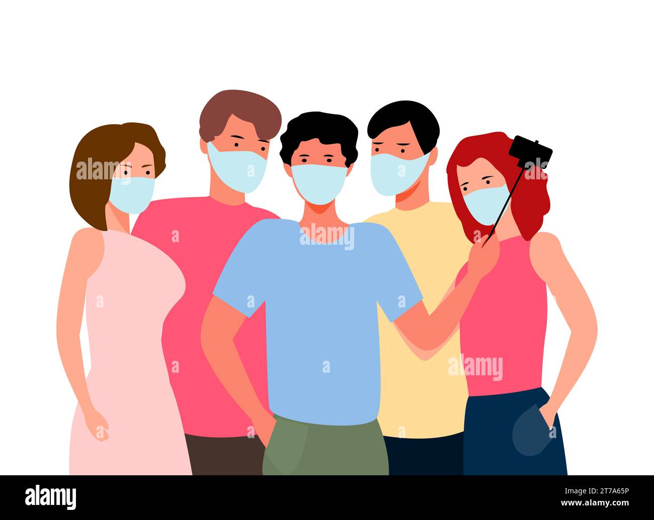 Flat cartoon portrait of friends together on a white background. Flat ...