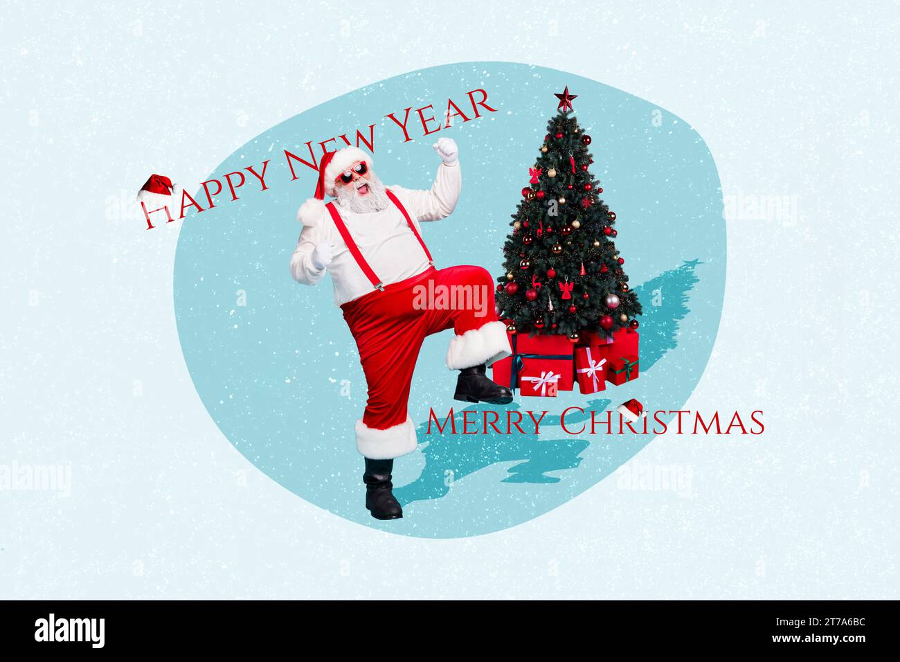 Picture sketch collage image of funny lucky santa cluas enjoying new ...