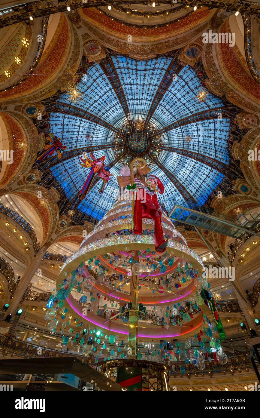 Paris, France - 11 14 2023: Huge Christmas tree that decorates the ...