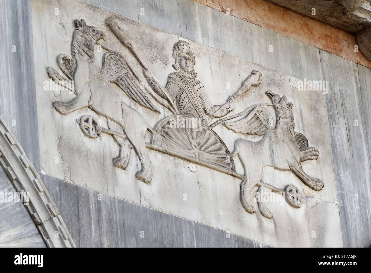 The Flight of Alexander the Great: seated between two griffins holding ...
