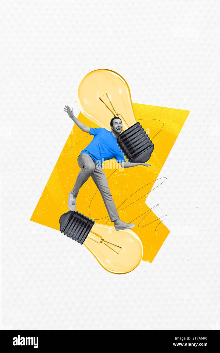 Composite collage picture image of young excited man hold brilliant ...