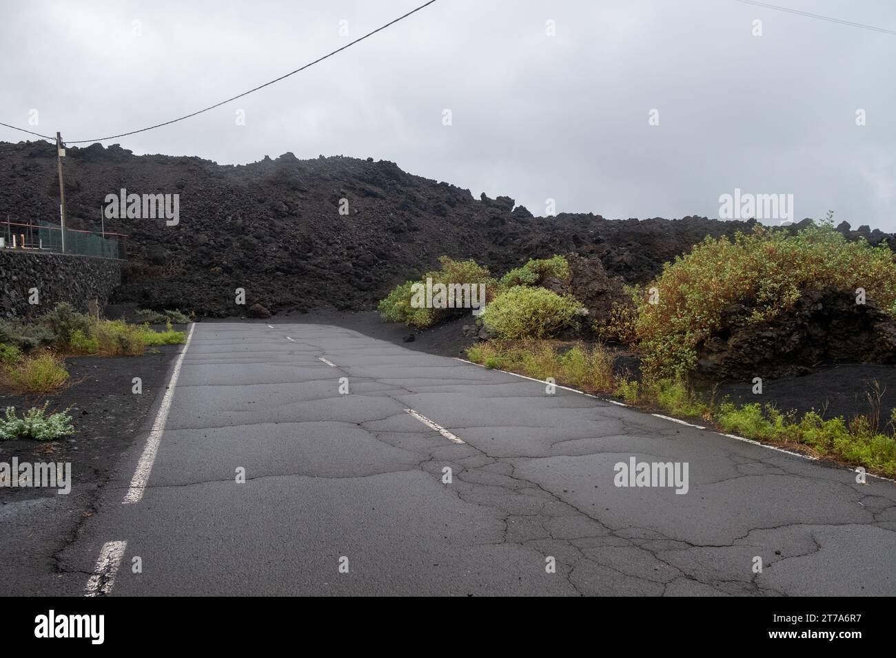 Road closed due to the passage of a lava flow in the last eruption of ...