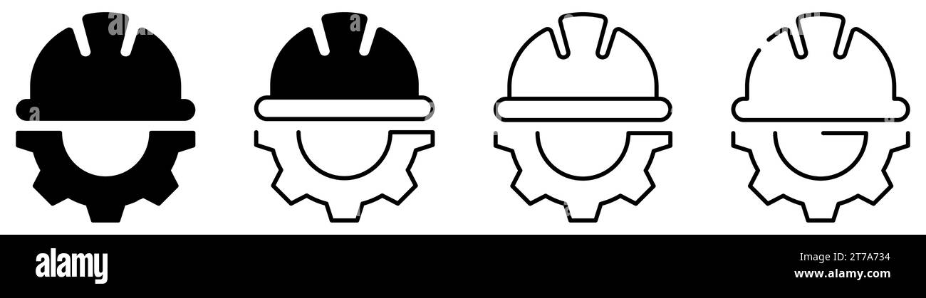 Set of helmet icons with gears. Vector illustration isolated on white ...