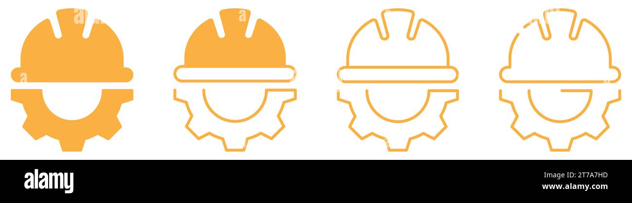 Set of yellow helmet icons with gears. Vector illustration isolated on ...