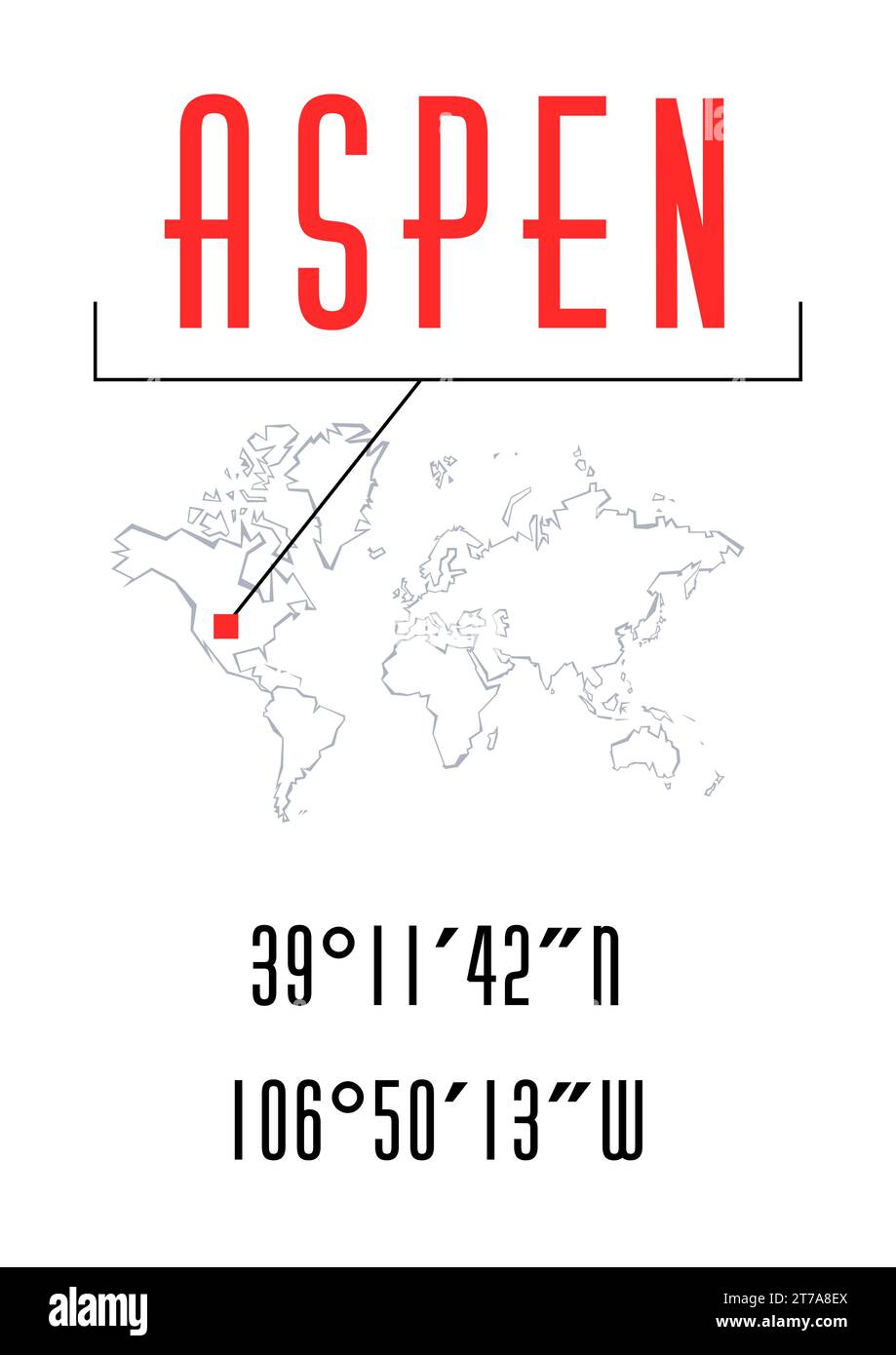 Aspen poster or t-shirt graphic design. City coordinates and world map ...