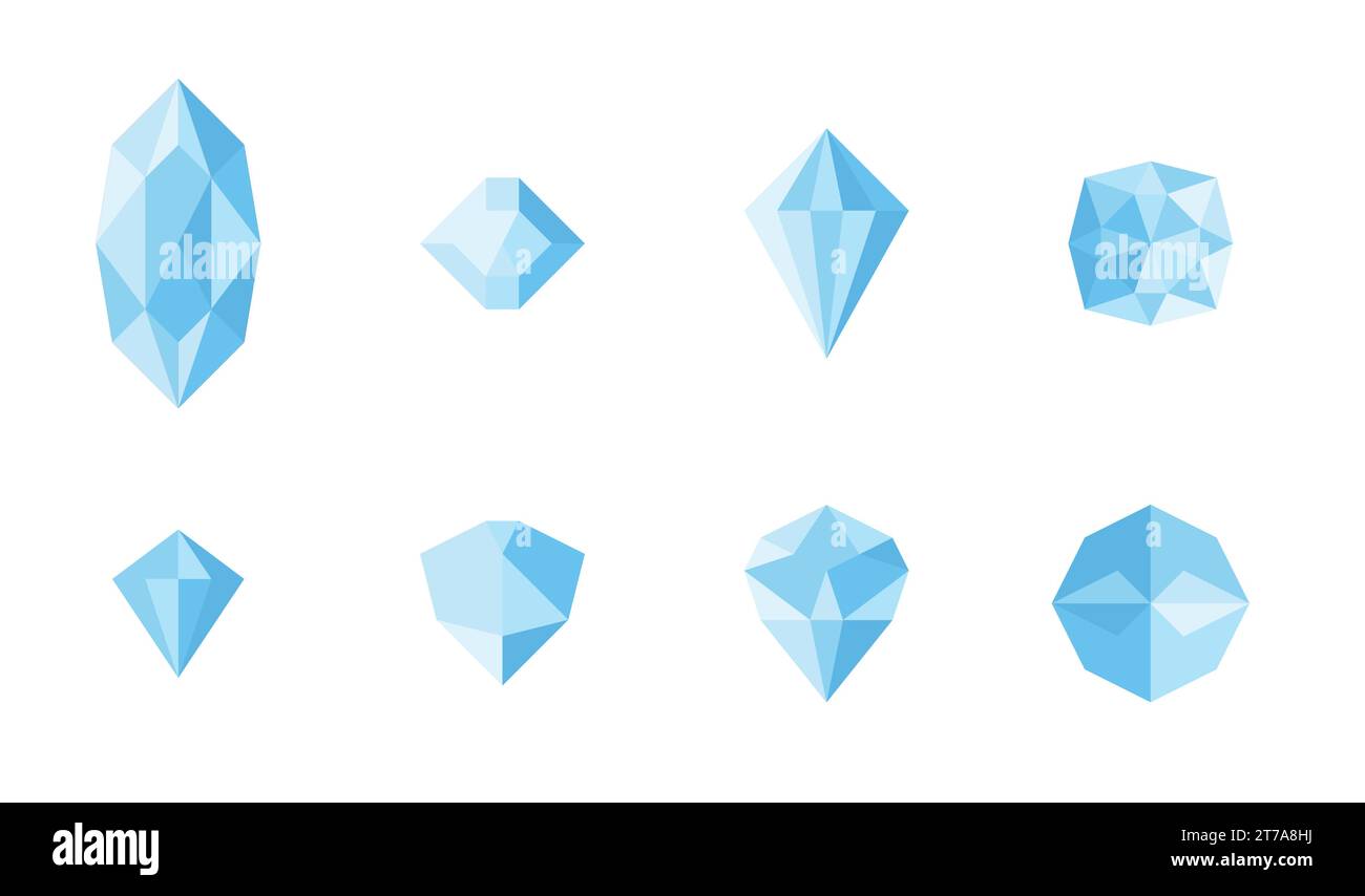 Gem stone collection. Simple jewels and faceted gemstones set. Blue ...