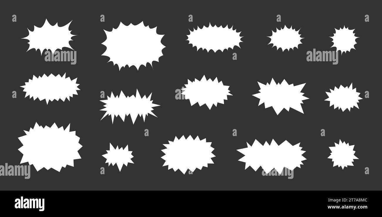 Collection of blank comic book style bang bubbles. Set of cartoon speech bubble explosions with ...