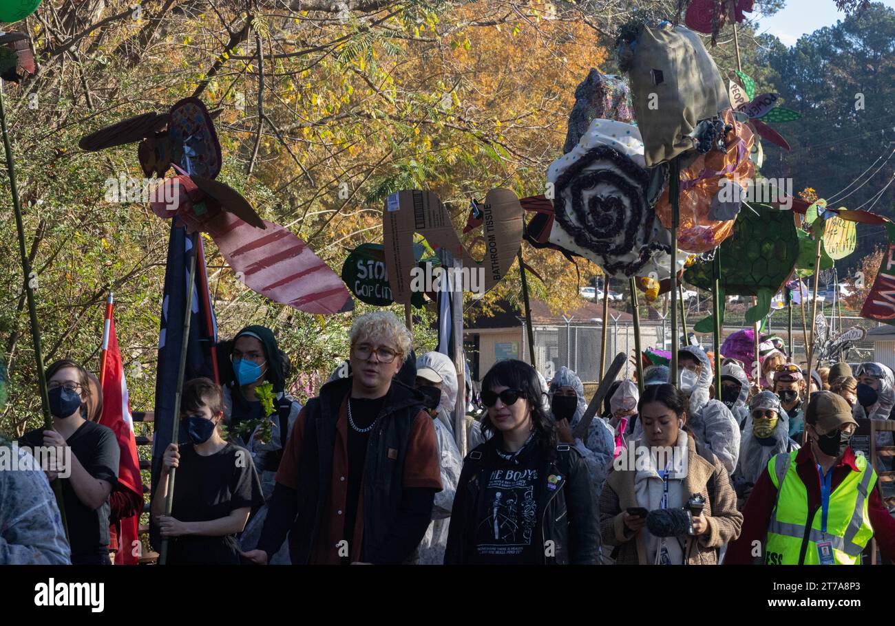 Atlanta, USA. 13th Nov, 2023. ‘Stop Cop City' activists march towards ...