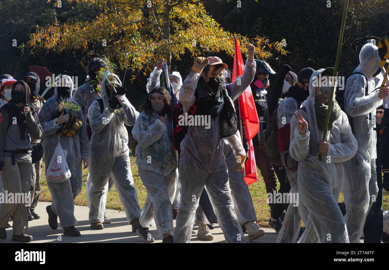 Atlanta, USA. 13th Nov, 2023. ‘Stop Cop City' activists march towards ...