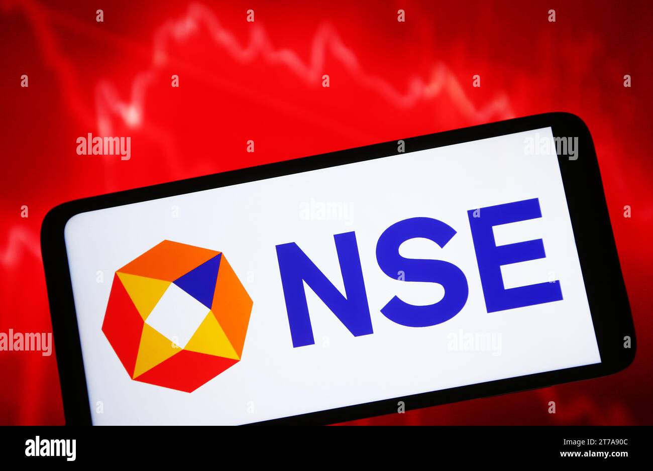 In this photo illustration, National Stock Exchange of India Limited (NSE) logo is seen on a ...