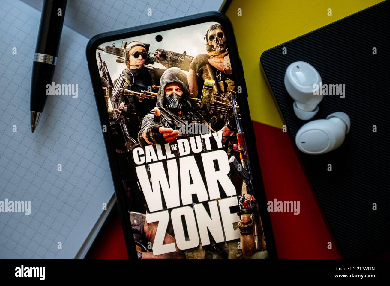 In this photo illustration a Call of Duty War Zone logo seen displayed ...