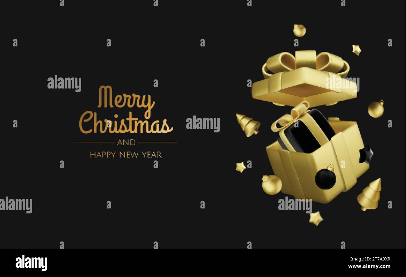 Christmas open gift box template. Christmas design Realistic decorative ...