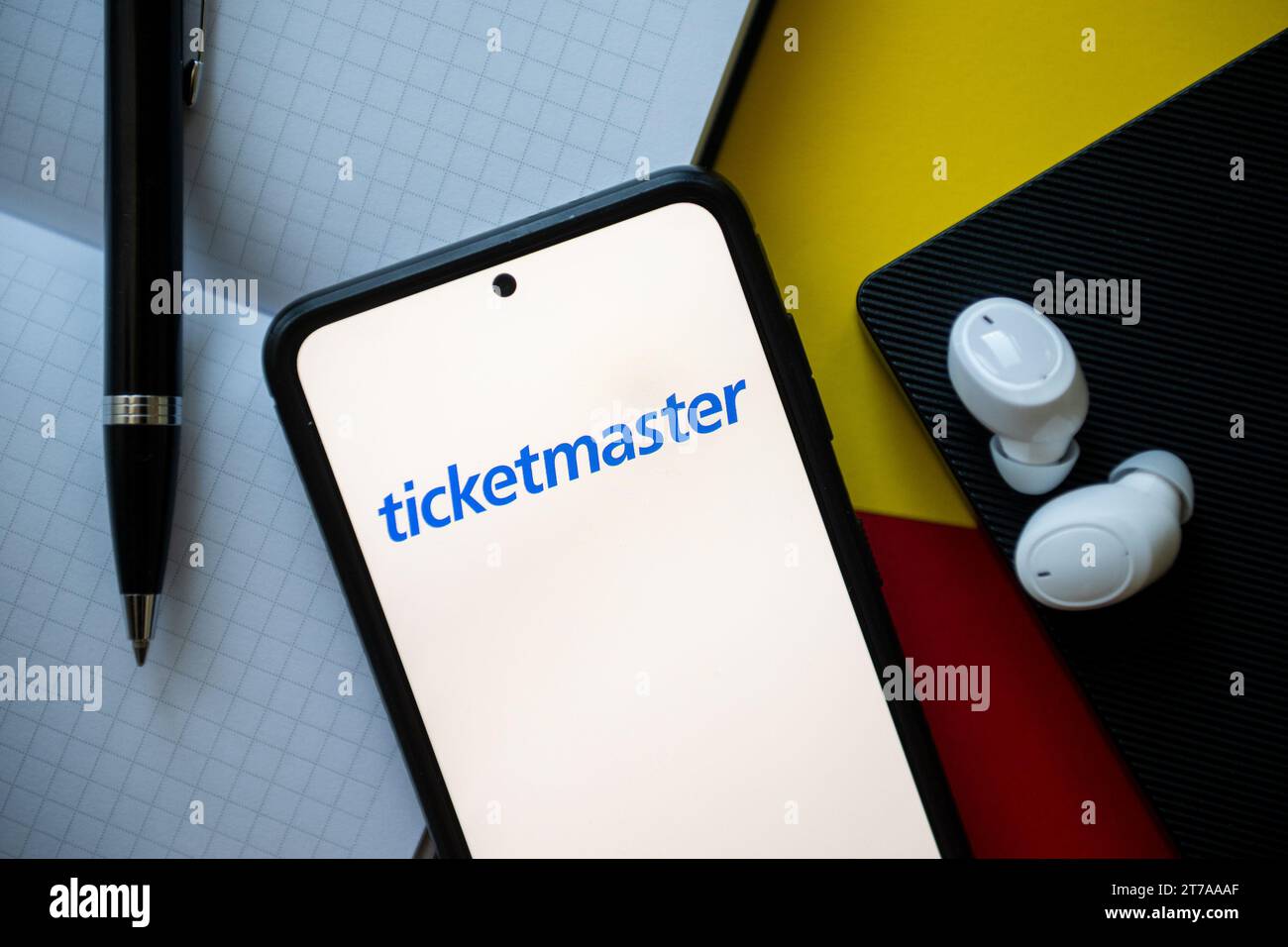 In this photo illustration a Ticketmaster logo seen displayed on a ...