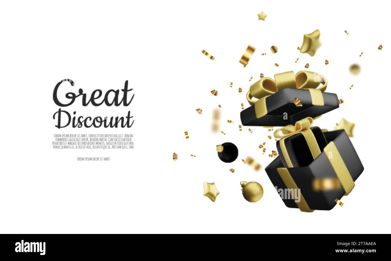 Christmas open gift box template. Christmas design Realistic decorative ...