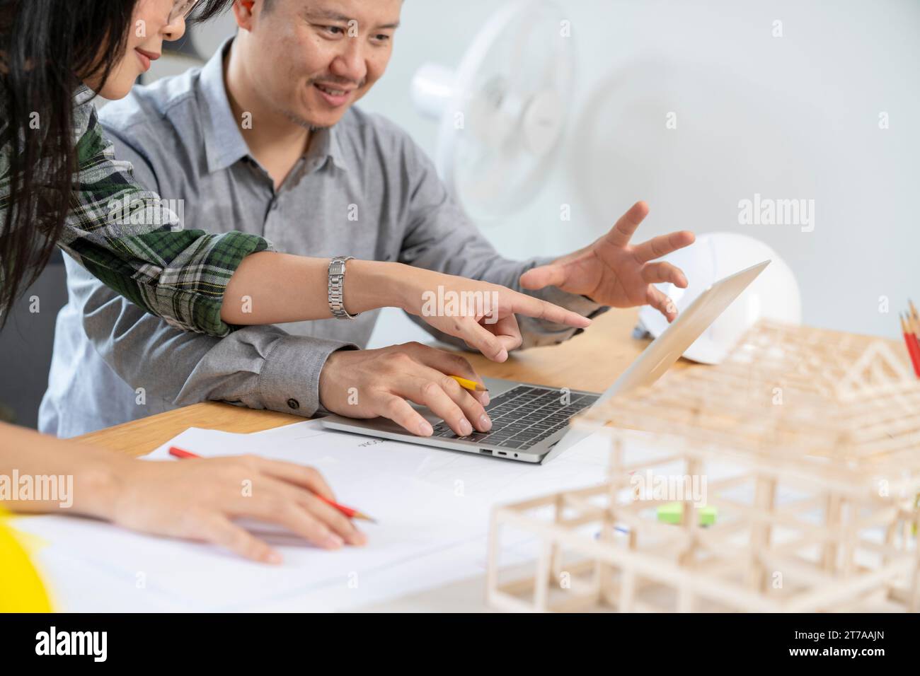 Architect engineer working design a modern house. concepts of building ...