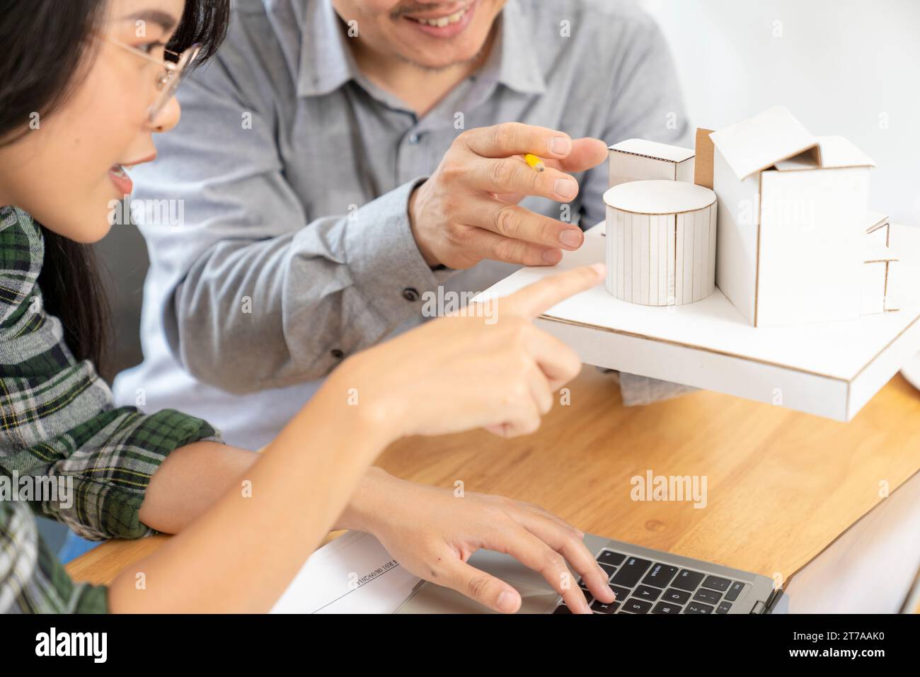 Architect engineer working design a modern house. concepts of building ...