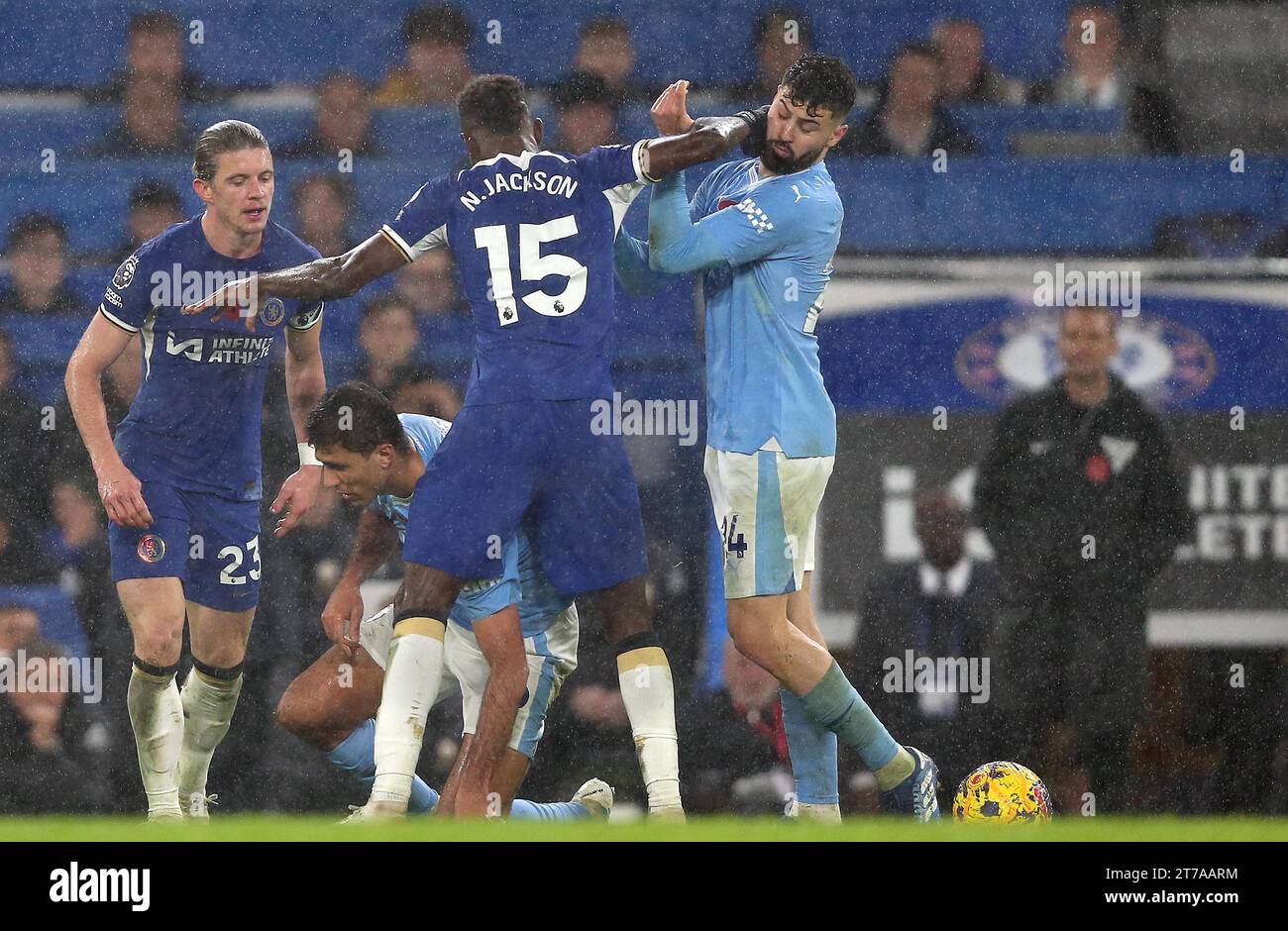 Nicolas Jackson of Chelsea battles with Josko Gvardiol of Manchester ...
