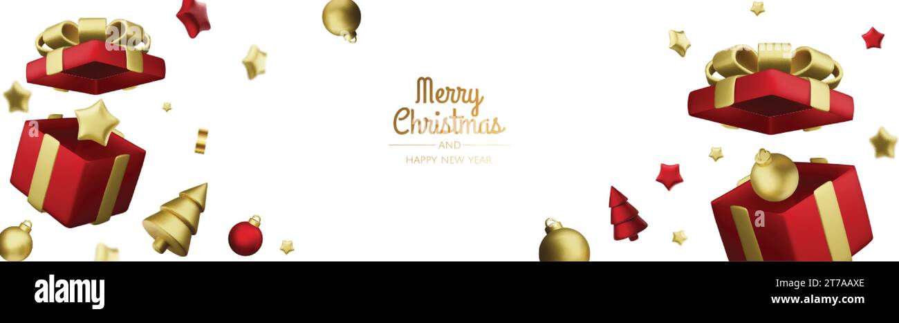 Christmas open gift box template. Christmas design Realistic decorative ...