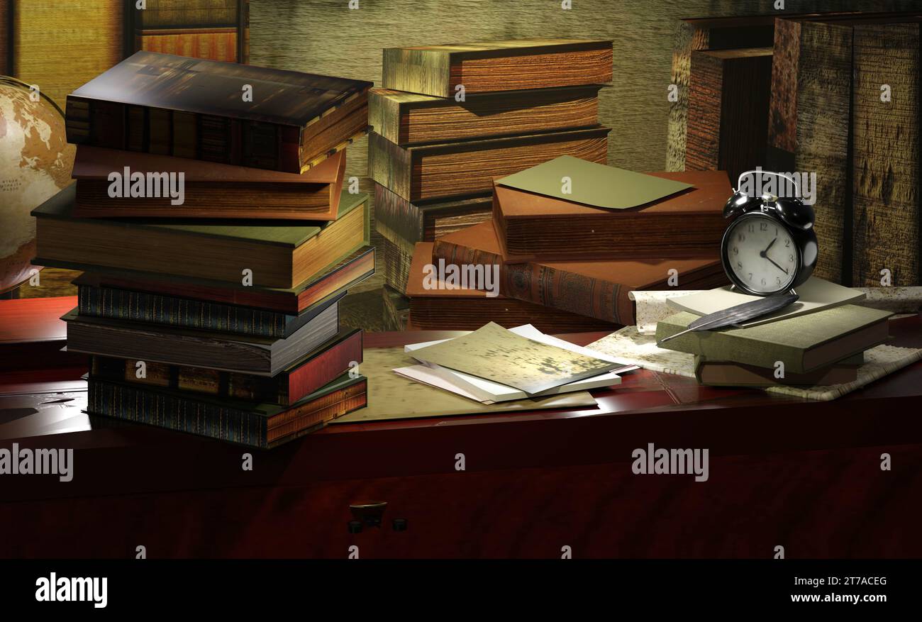 Stack of vintage old books on a table. Learning and reading concept ...