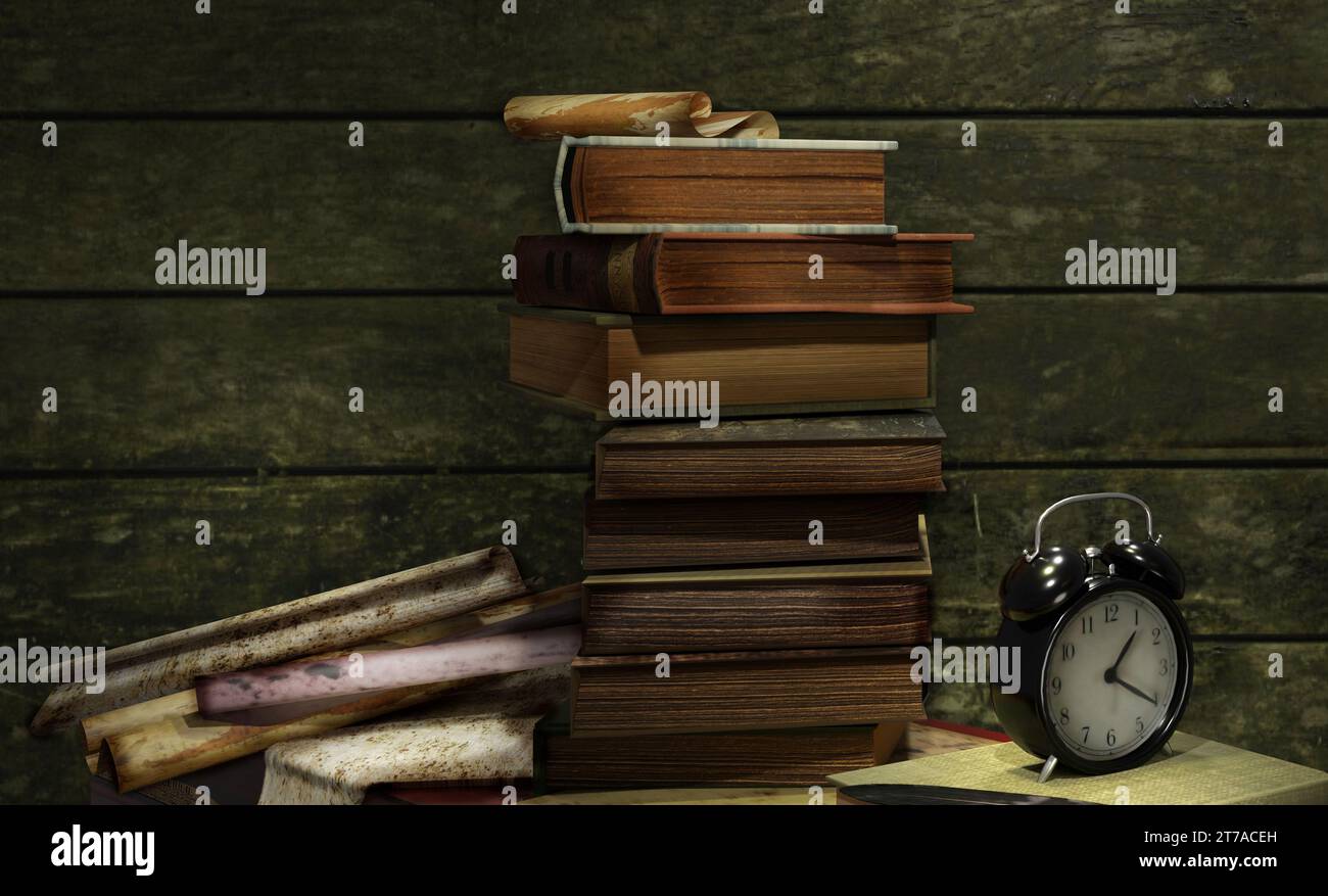 Stack of vintage old books on a table. Learning and reading concept ...