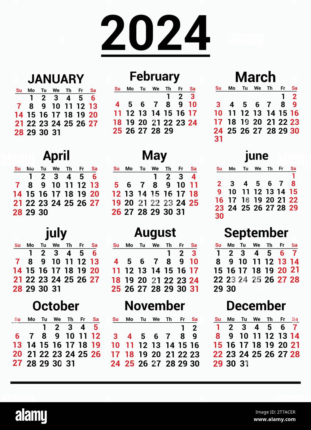 2024 calendar vector vectors Cut Out Stock Images & Pictures - Alamy