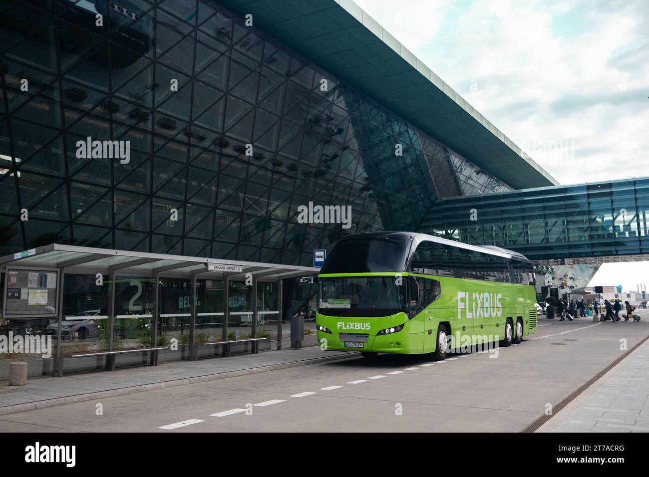 Krakow, Poland - October 2023: FlixBus logo on green bus. Low cost ...