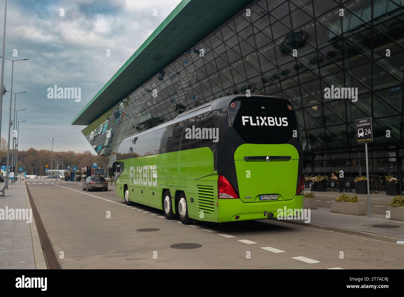 Krakow, Poland - October 2023: FlixBus logo on green bus. Low cost ...