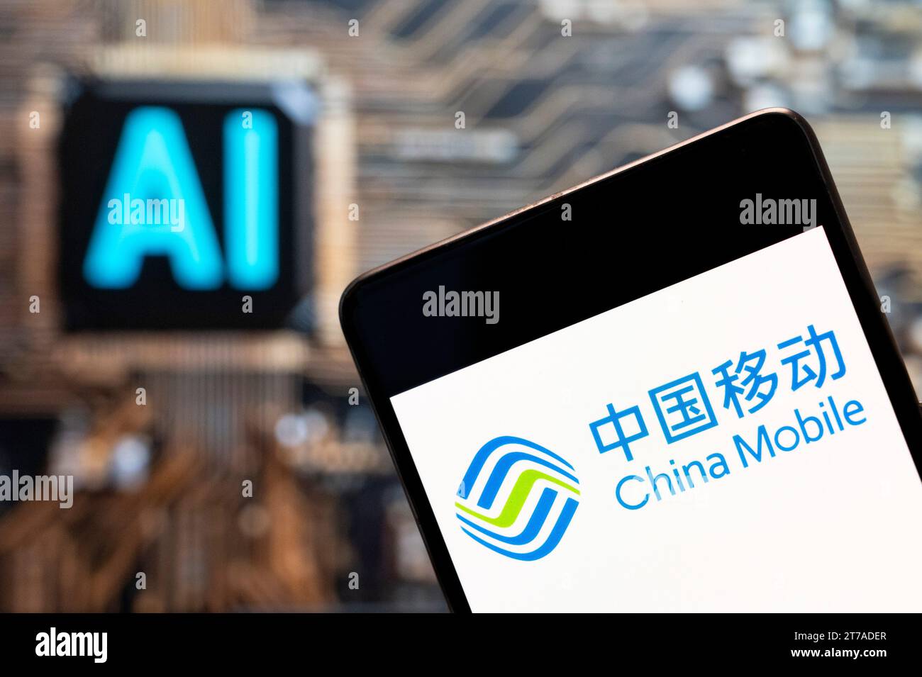 In this photo illustration, the Chinese state-owned telecommunication ...