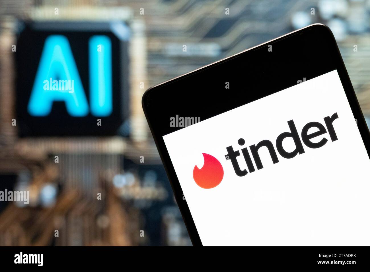 In this photo illustration, the mobile dating app Tinder logo seen ...