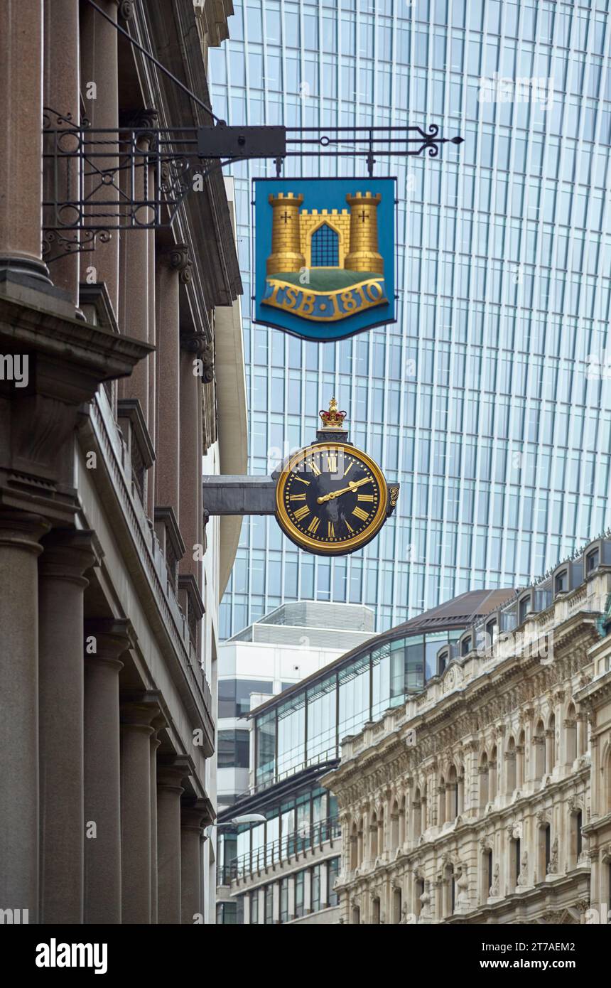 Lombard Street the TSB 1810 sign at Number 60, the former headquarters ...