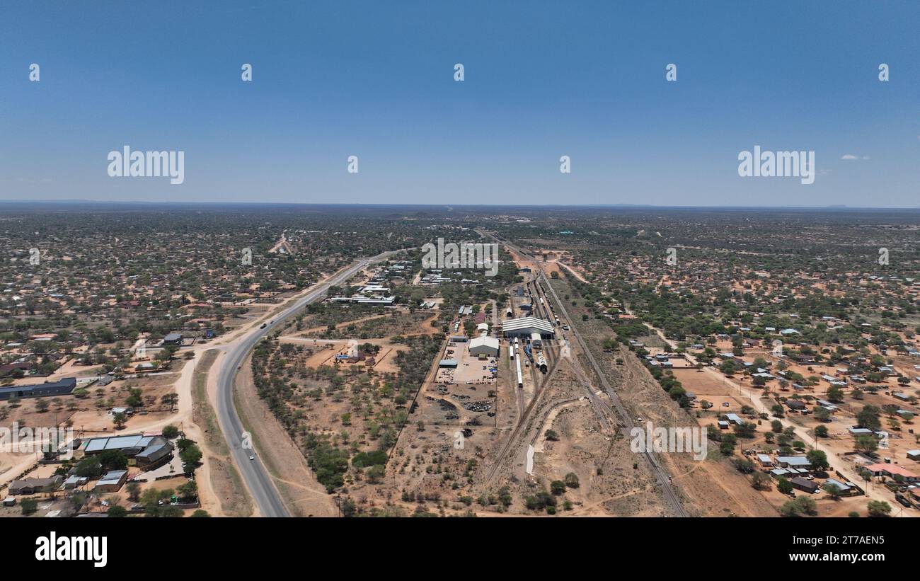 Botswana Railways headquarters and maintanance yard aerial view in ...