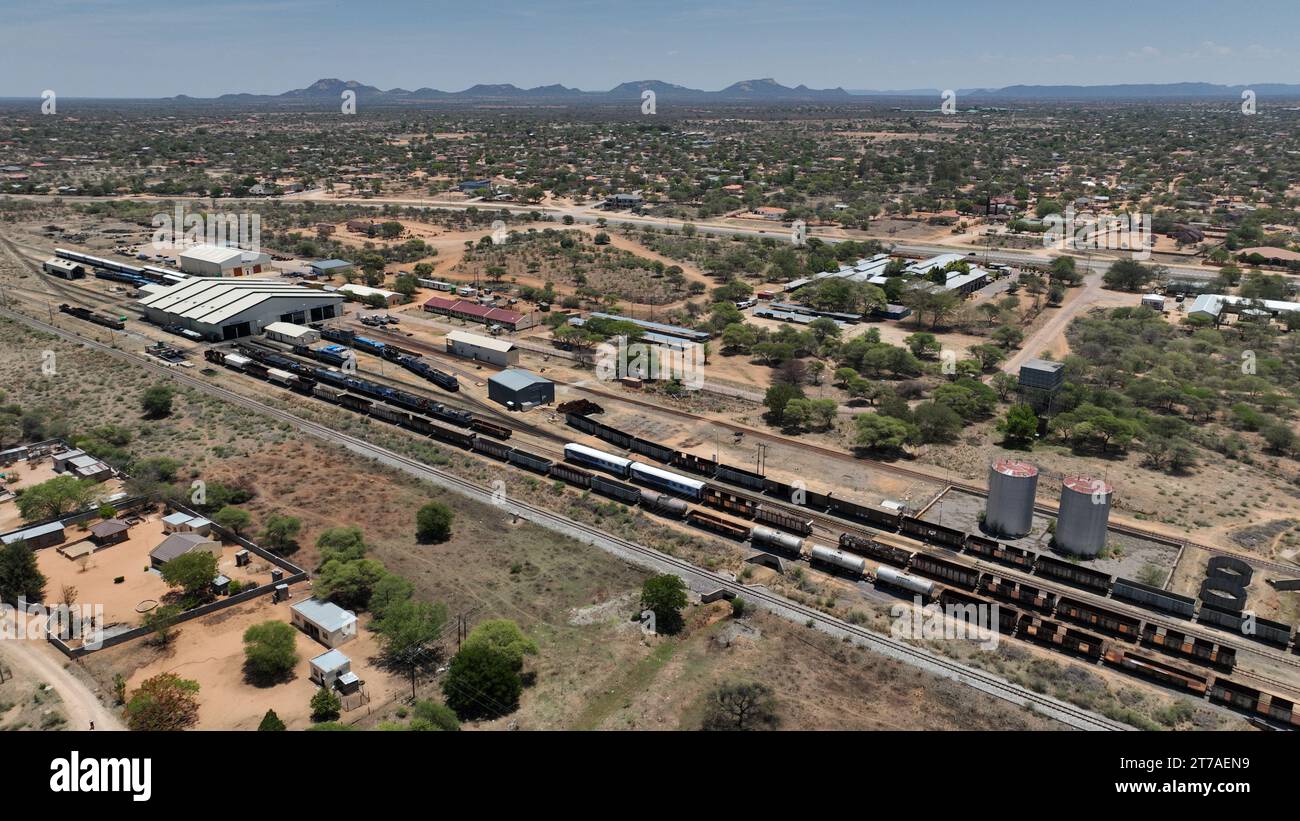 Botswana Railways maintanance yard aerial view in Mahalapye, Botswana ...