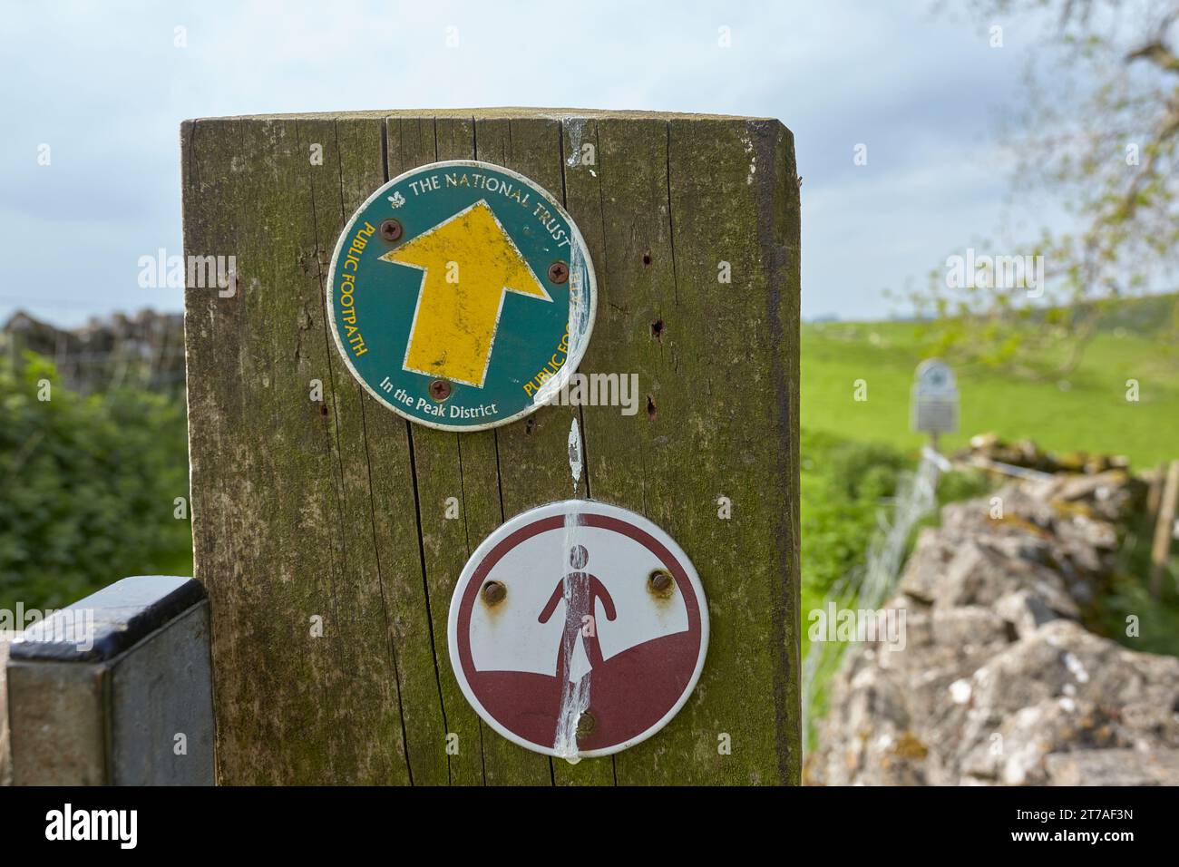 National Trust public footpath signs in the Peak District, Derbyshire ...
