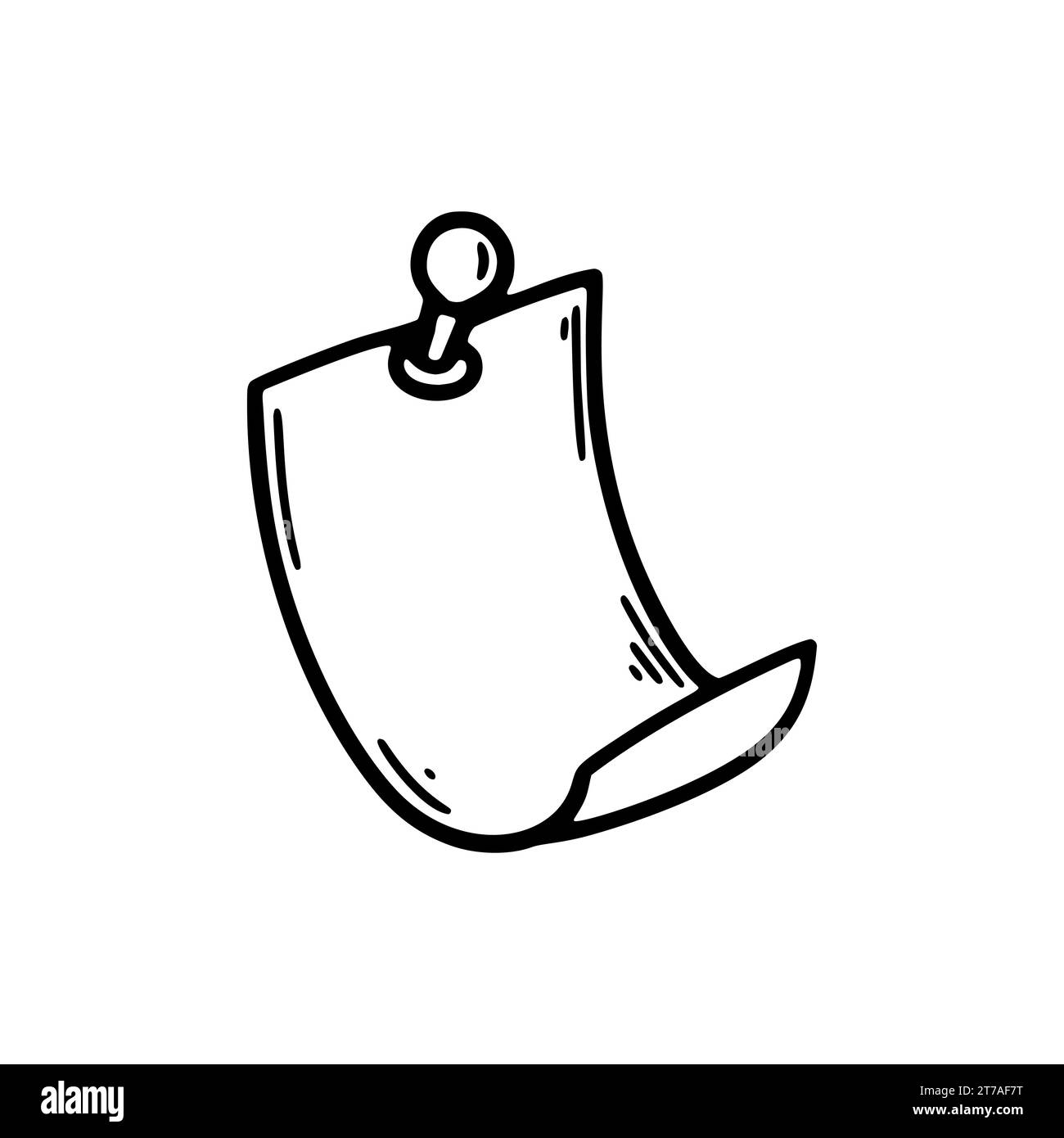Pinned paper in sketch doodle style. Empty page. Handdrawn blank note ...