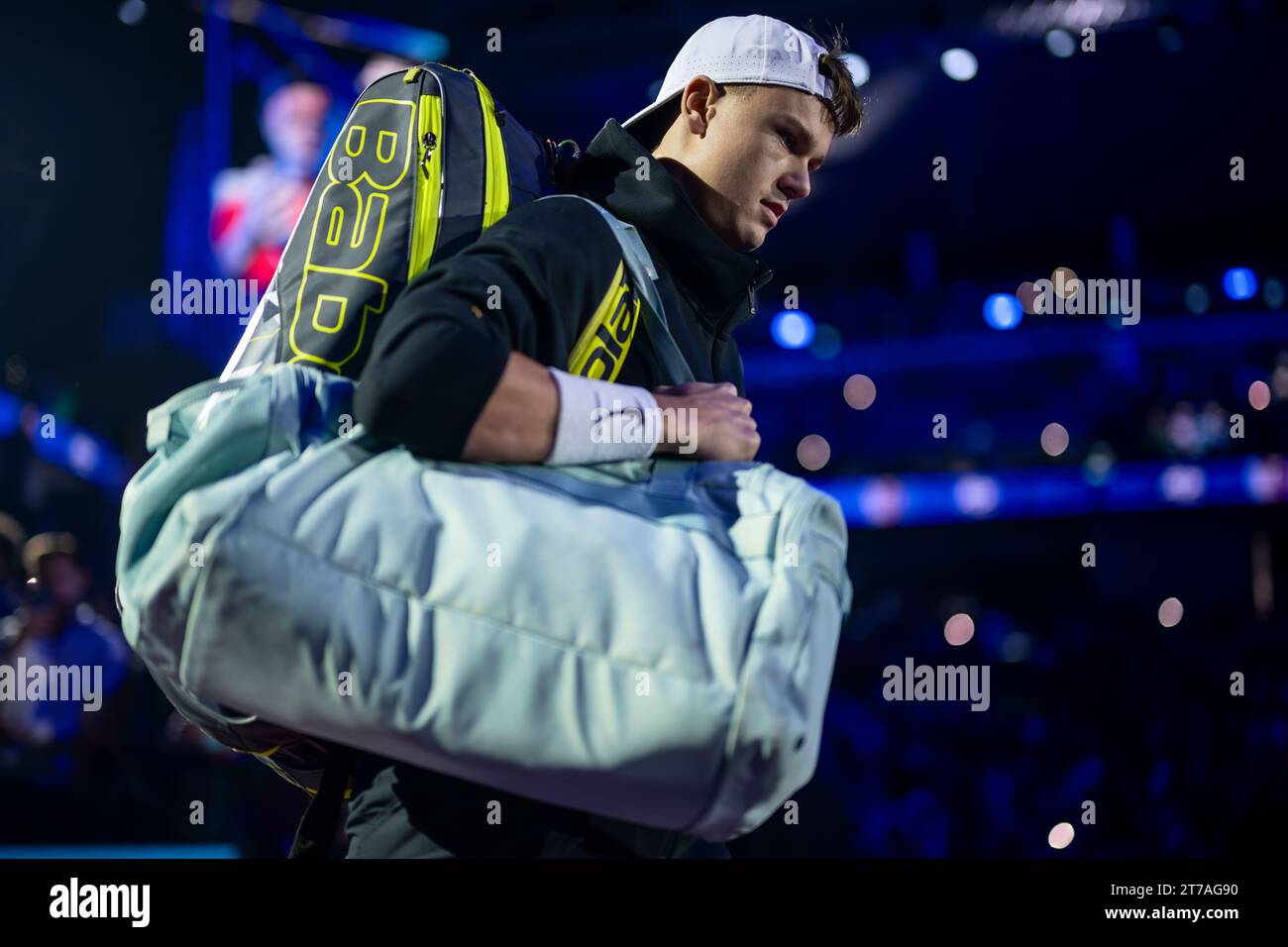 Turin, Italy. 14 November 2023. Holger Rune of Denmark walks out prior ...