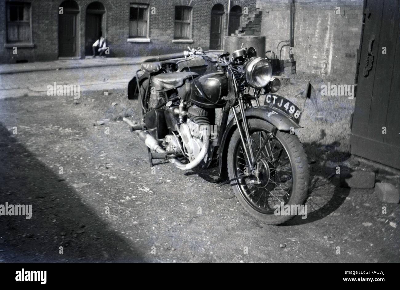 1950s, historical, a Sunbeam motorcycle of the era parked up in an open ...