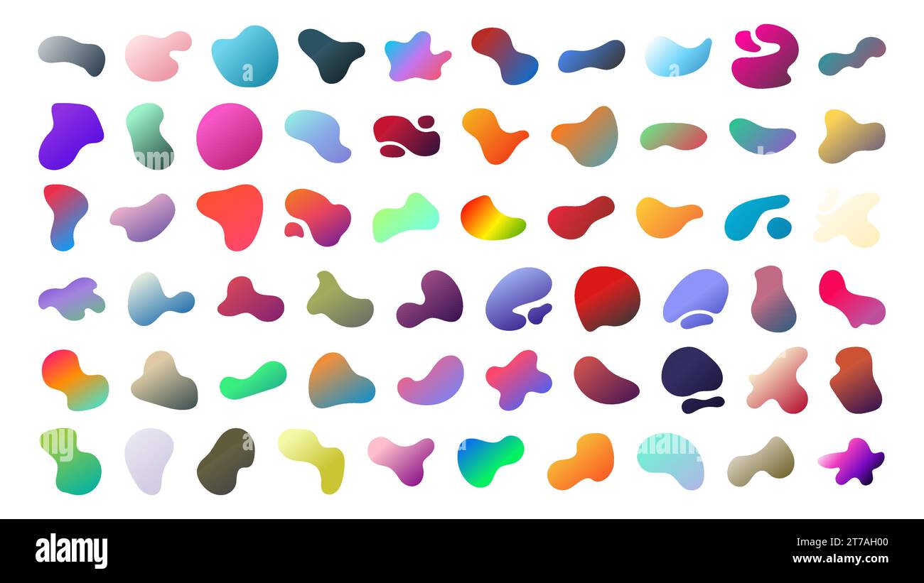 Set of gradient blob liquid elements. Fluid blob gradient elements. Liquid shapes, round ...