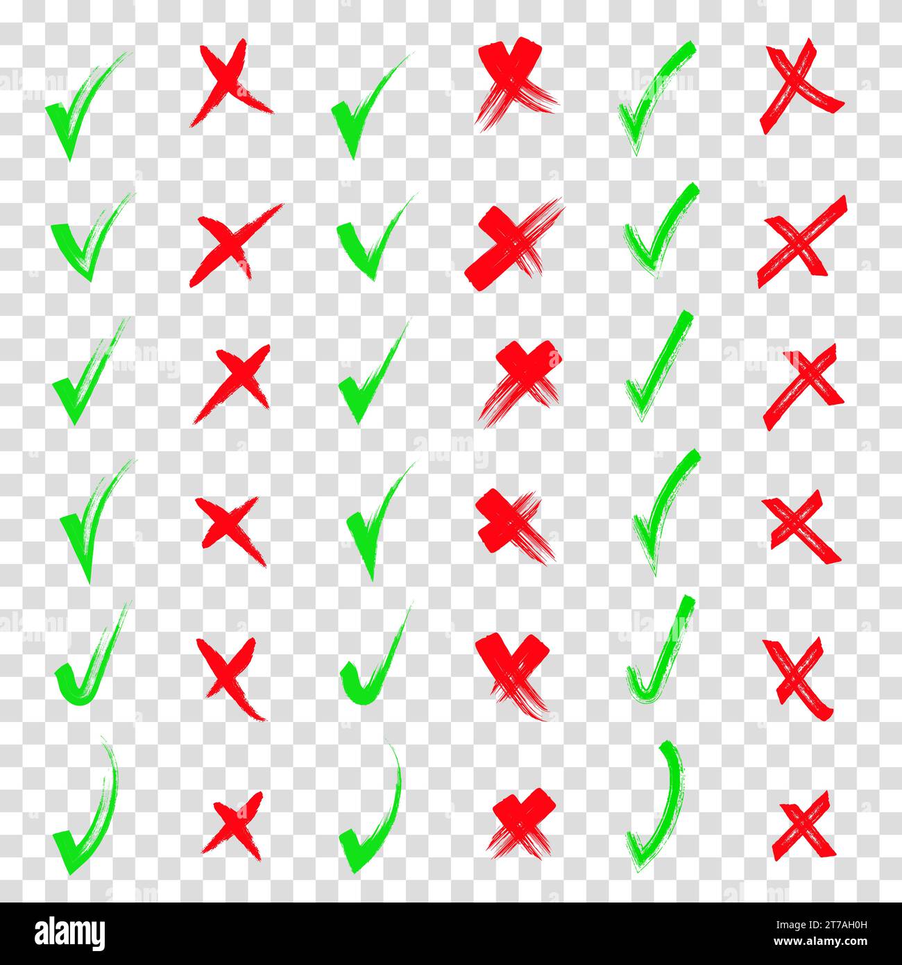 Yes and no. Red and green shape. Brush hand drawn doodle checkmarks and ...
