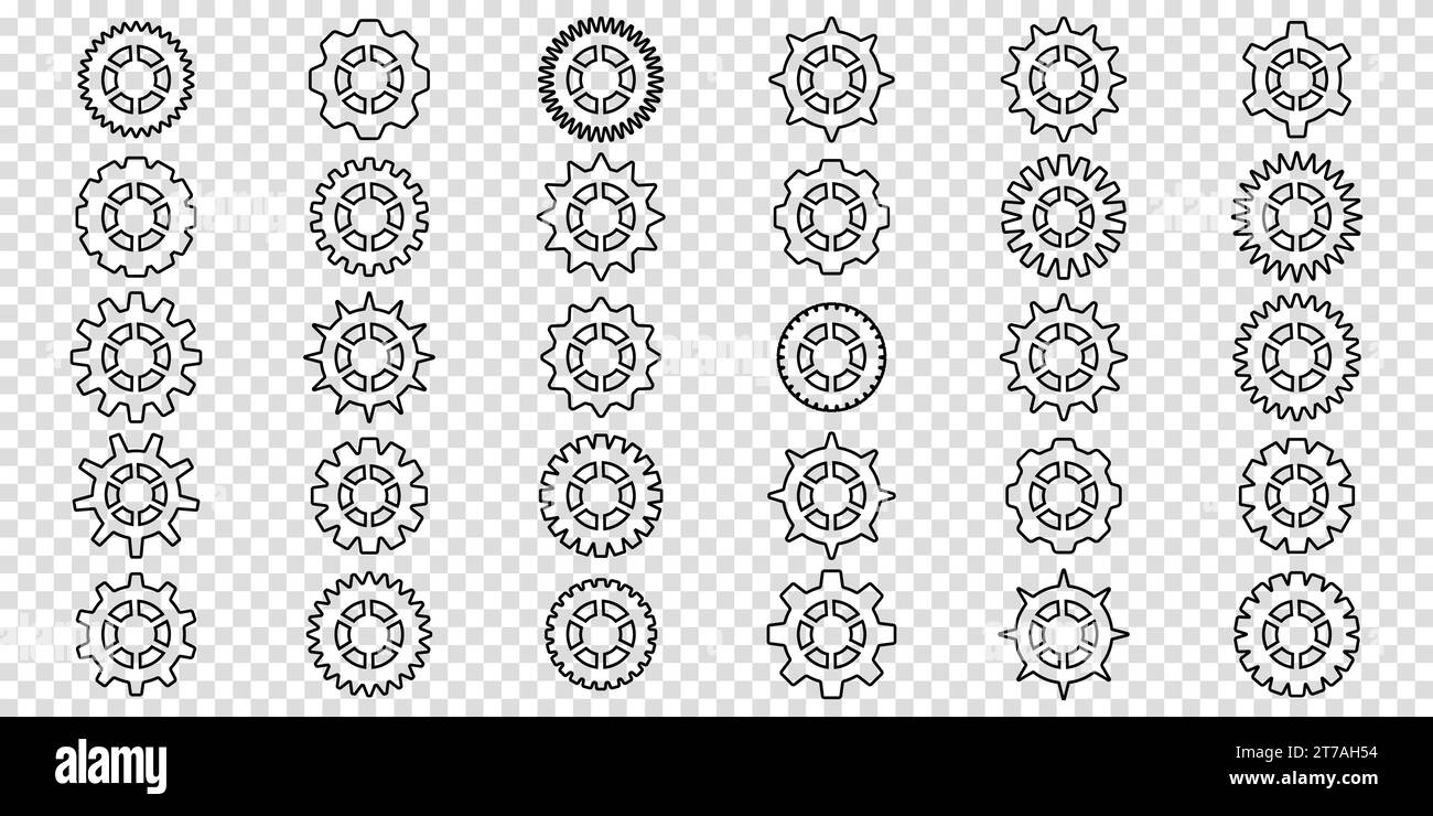 Simple Gear wheel collection. Cogwheel. Gears icon outline set. Setting gears icon. Machine gear ...